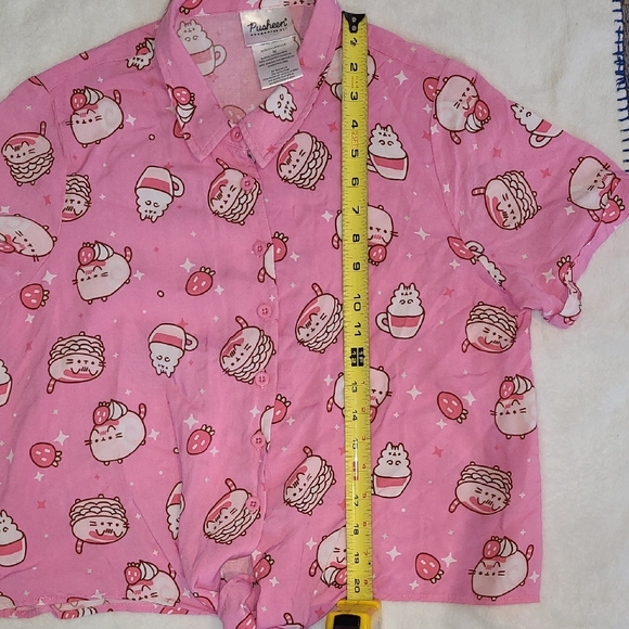 Pusheen | Tops | Pusheen Pink Sweets Tiefront Woven Button Up | Poshmark